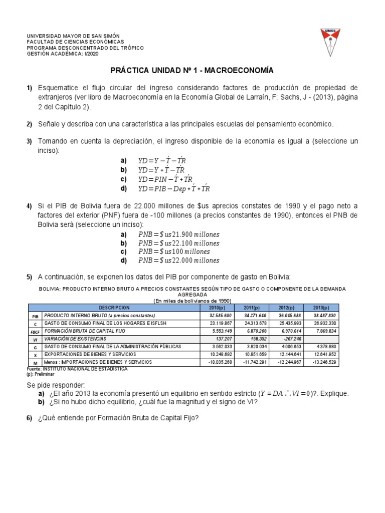 Práctica de Macroeconomía UMSS | PDF | Producto Interno Bruto | Deuda gubernamental