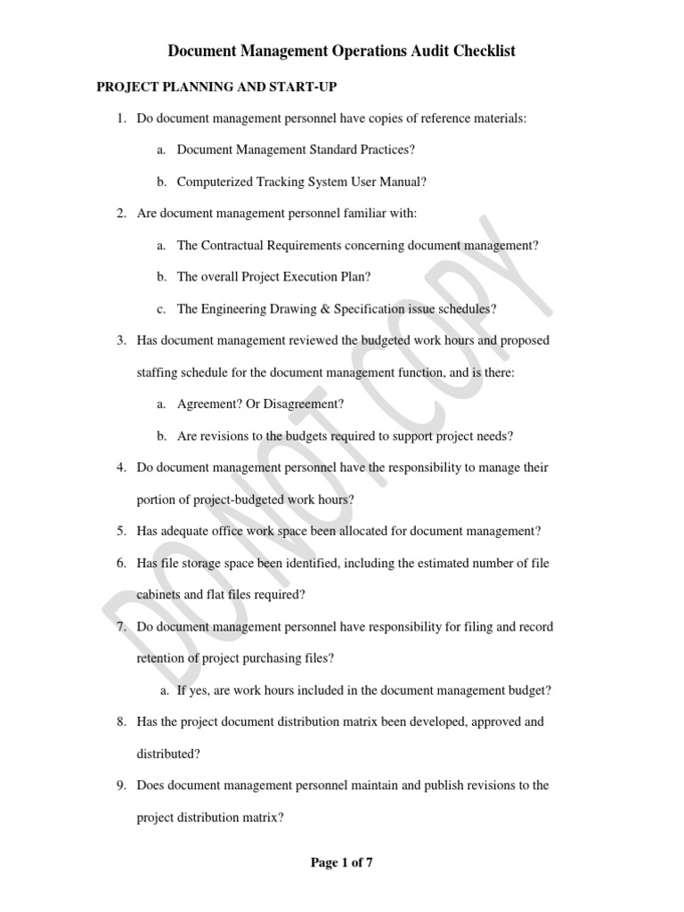 Document Management Operations Audit Checklist: Project Planning and ...