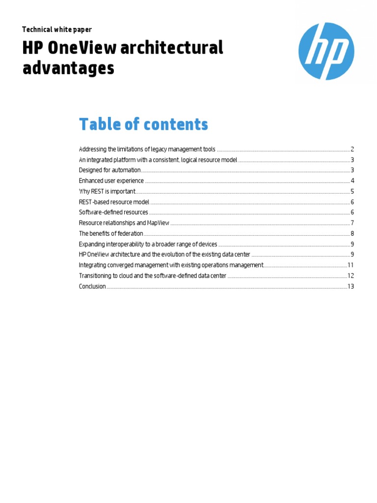 HP OneView-technical-datasheet | PDF | Representational State Transfer | Application Programming ...