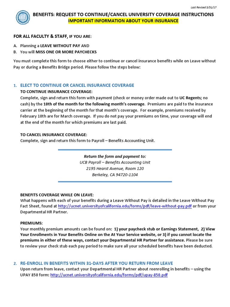 UC Benefits Coverage Leave Guide | PDF | Payroll | Social Security ...