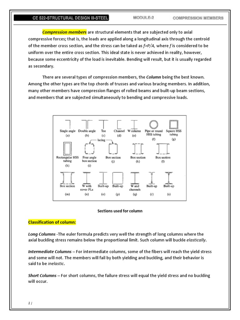 Module 2 Compression Member | PDF | Buckling | Column