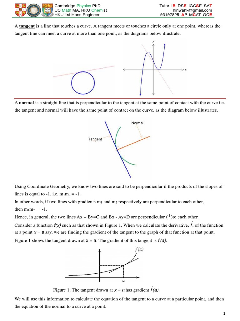 Finding Tangents and Normals at Points on Curves | PDF | Tangent ...