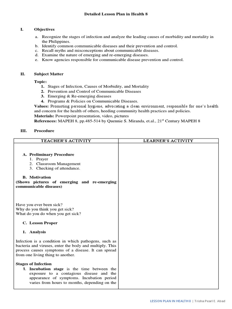 Health Lesson Plan: Infection Control | PDF | Infection | Influenza