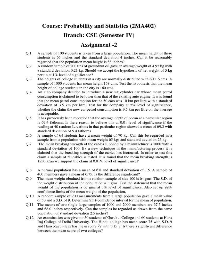 Assignment 2 PDF | PDF | Standard Deviation | Mean