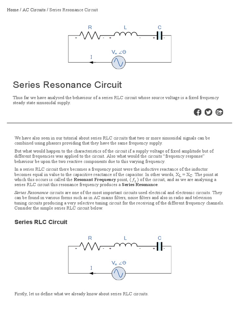 Series Resonance Circuit: Home AC Circuits | PDF | Electrical Impedance ...