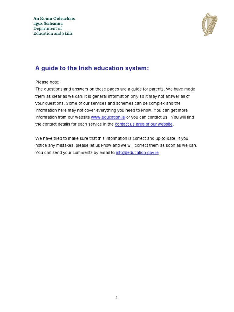 A Guide To The Irish Education System:: WWW - Education.ie Contact Us ...