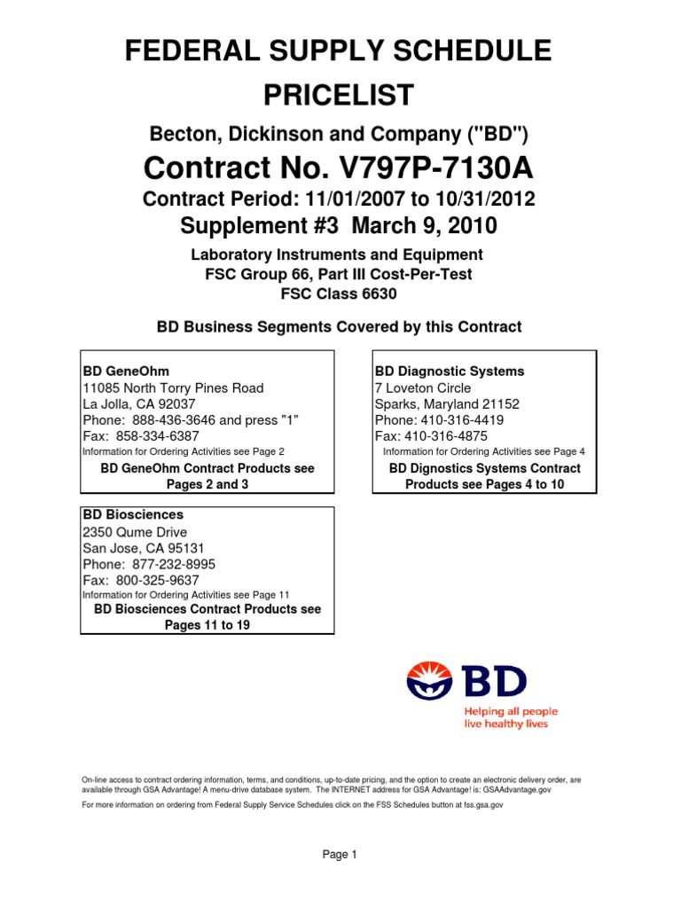 BD Pricing GSA Contract 2008 2012 | PDF | Printer (Computing) | Barcode