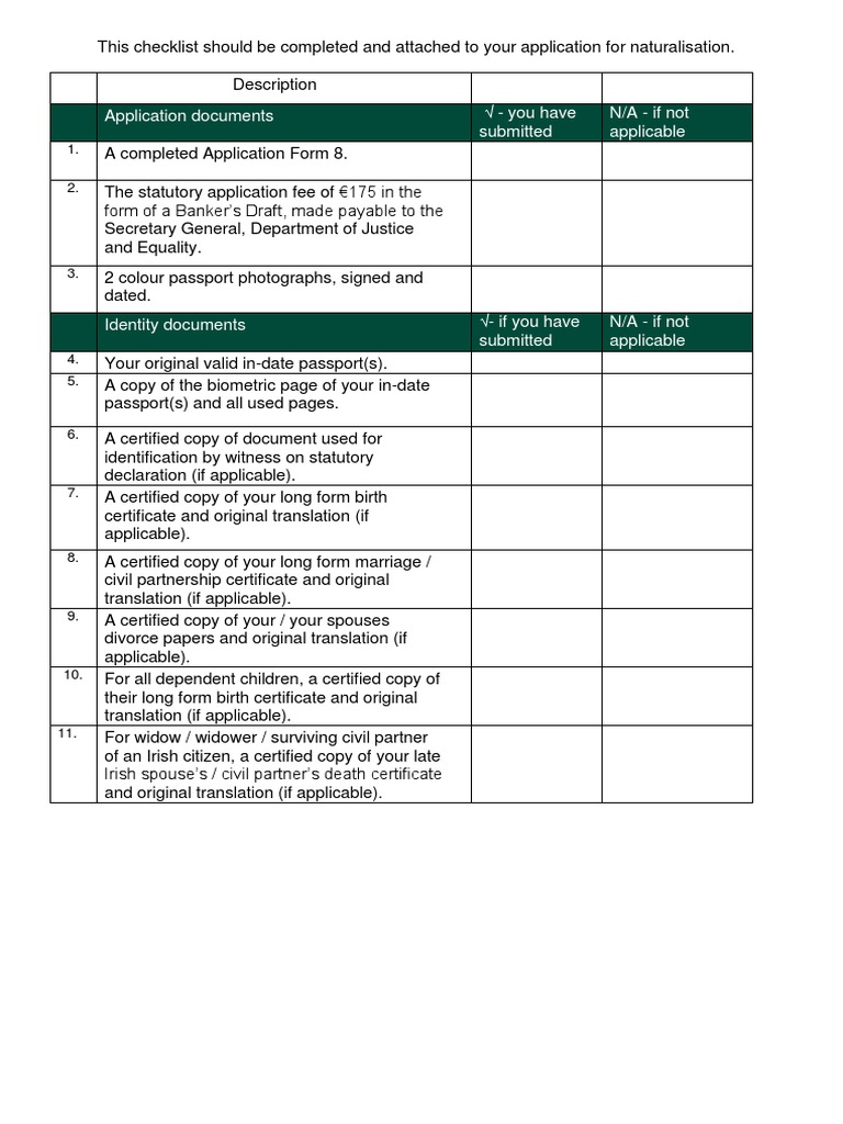 Checklist To Complete With Citizenship Form 8 Application | PDF ...