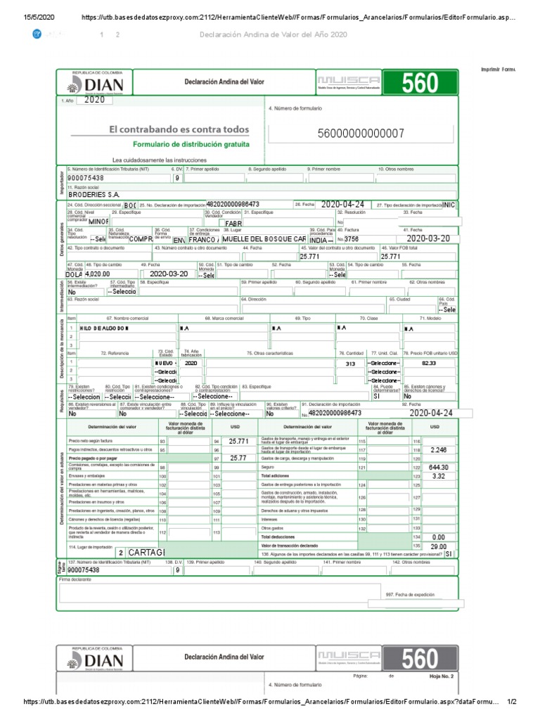 Declaracion Andina de Valor | PDF