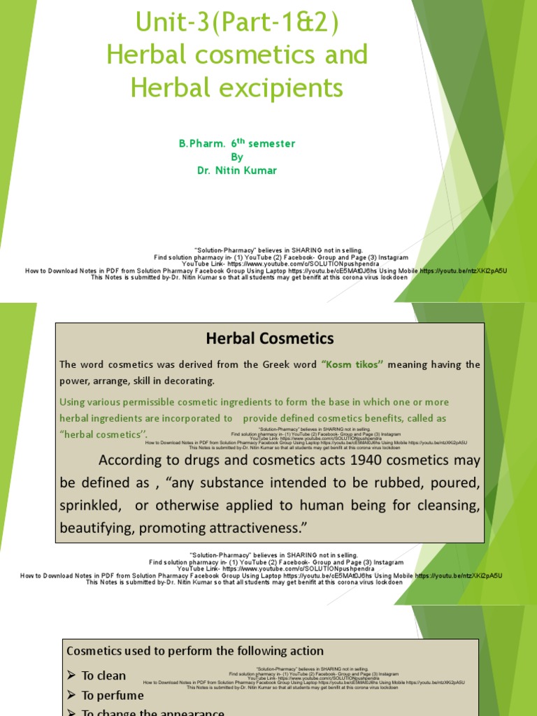 Herbal Cosmetics & Excipient PDF | PDF | Cosmetics | Chemicals
