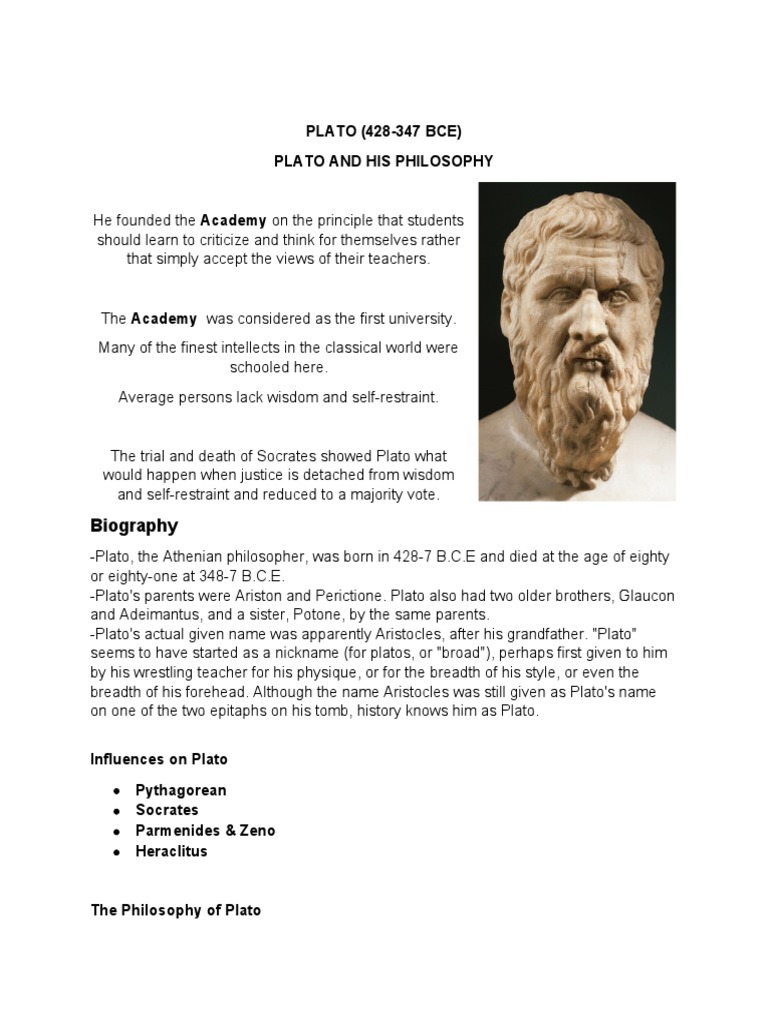PLATO (428-347 BCE) Plato and His Philosophy: Biography | PDF | Plato ...
