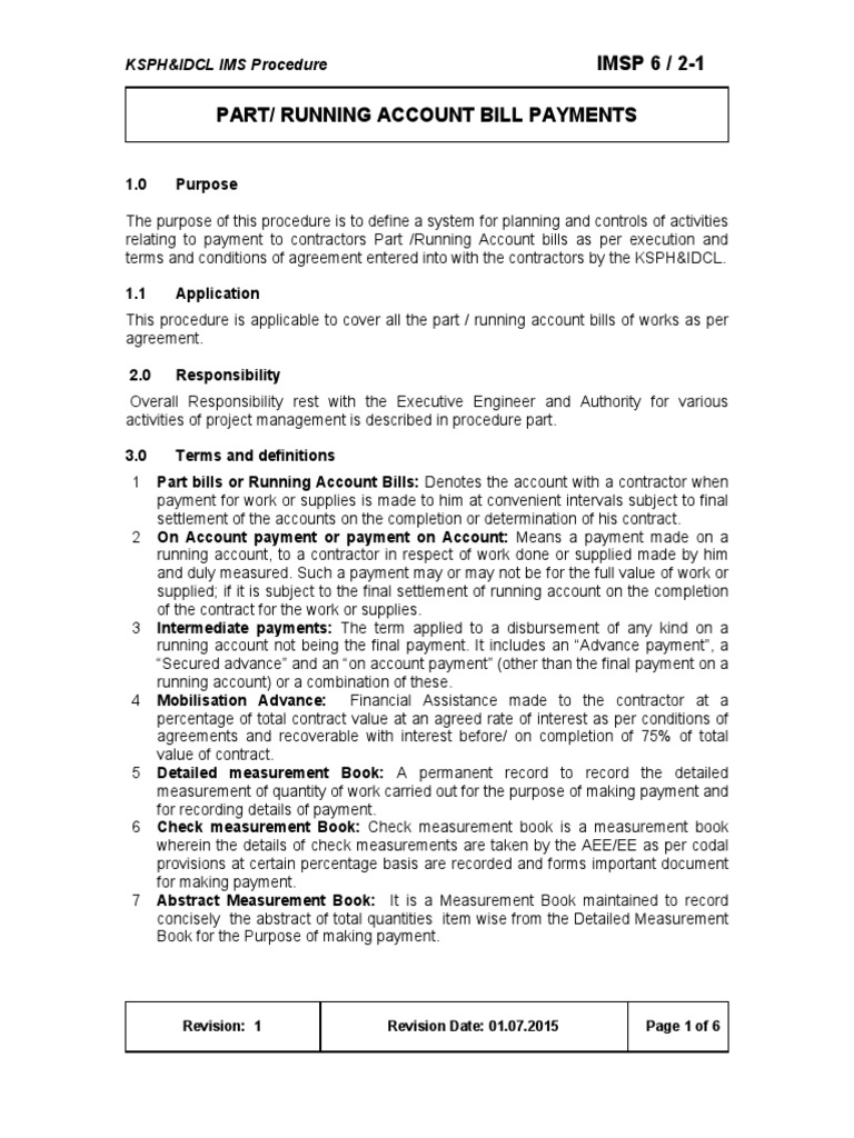 IMSP 06 6-2-1 Part Running Bill Payments | PDF | Payments | Measurement