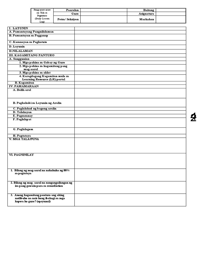 Pang-Araw-Araw Na Tala Sa Pagtuturo (Daily Lesson Log) | PDF