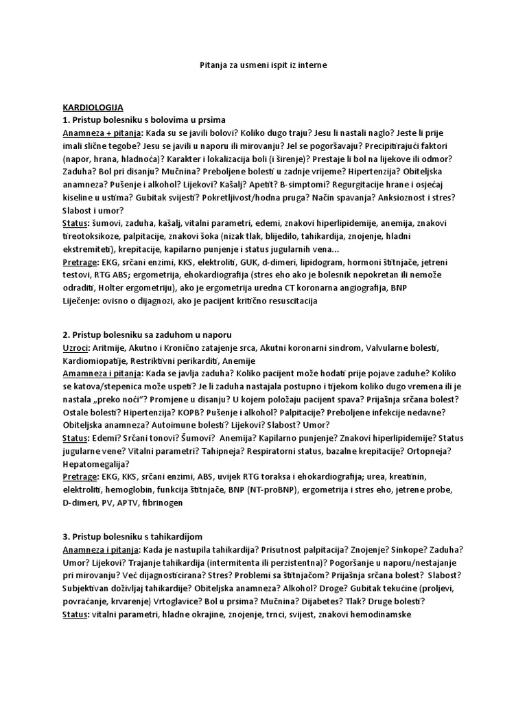Pitanja Za Usmeni Ispit Iz Interne | PDF