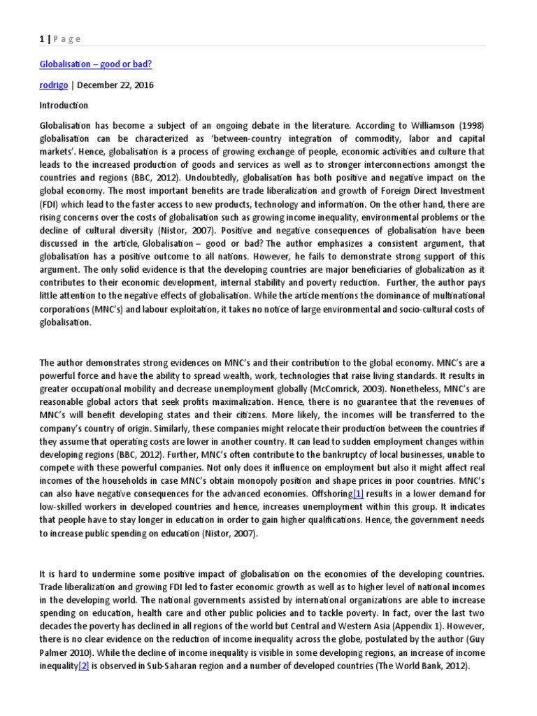 Globalisation - Good or Bad? Rodrigo | PDF | Multinational Corporation | Globalization