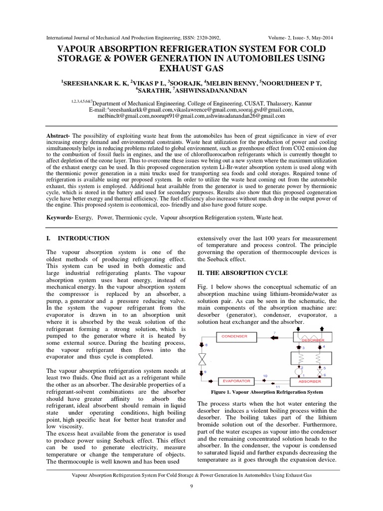Utilization of Automobile Exhaust Waste Heat for Simultaneous Power ...