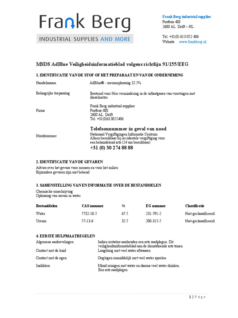 MSDS AdBlue Veiligheidsinformatieblad | PDF