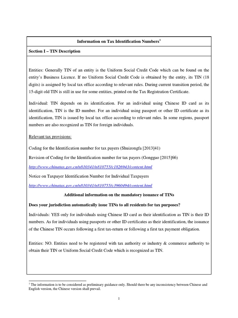 China TIN | PDF | Identity Document | Passport