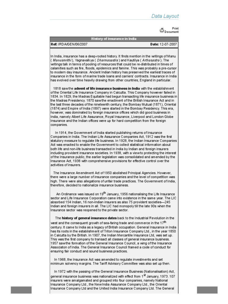 History of Insurance in India | PDF | Corporate Law | Insurance