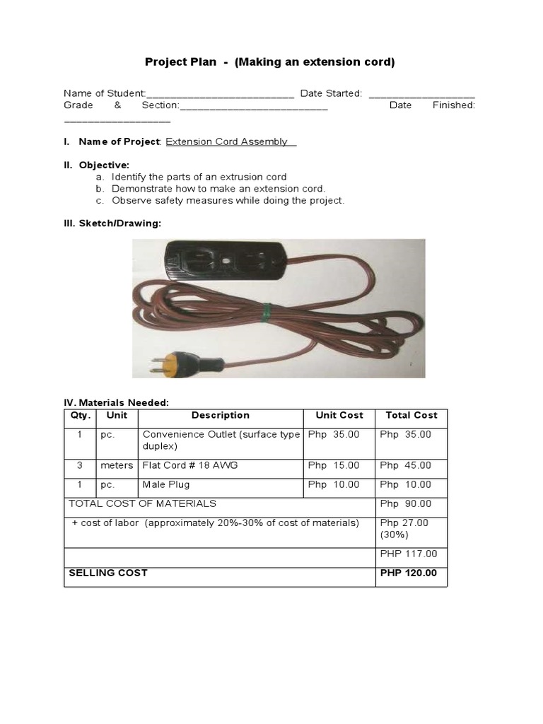 Extension Cord Project | PDF | Electrical Connector | Equipment