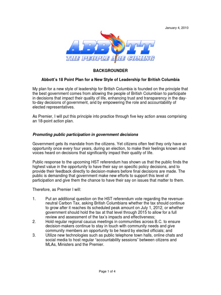 18 Point Plan Backgrounder - Jan4-11 | PDF | Transparency (Behavior ...