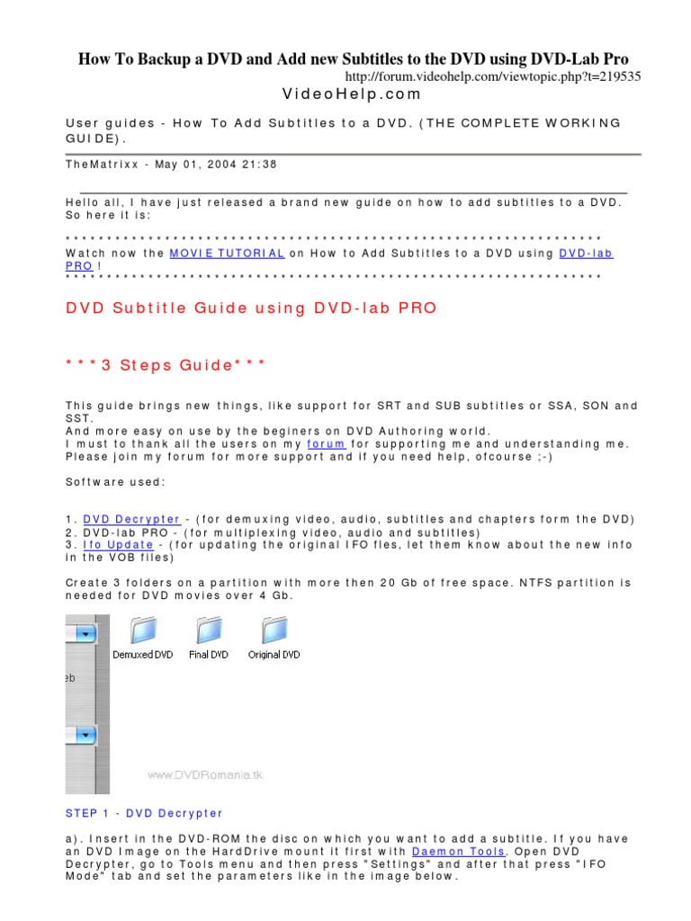 How To Backup A DVD and Add New Subtitles To The DVD Using Dvd-Lab Pro | PDF | Storage Media ...