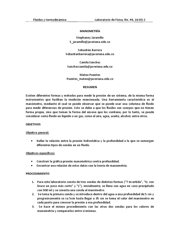 Manometria .... | PDF | Atmósfera | Presión