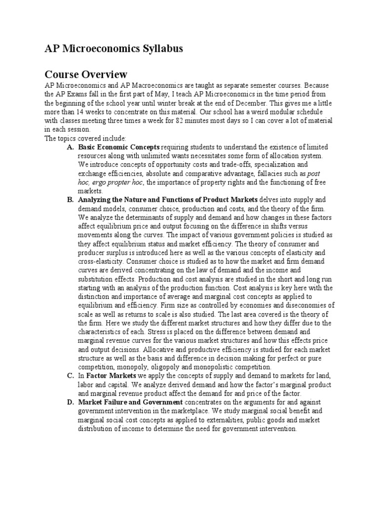 AP Microeconomics Course Syllabus | PDF | Microeconomics | Supply And ...