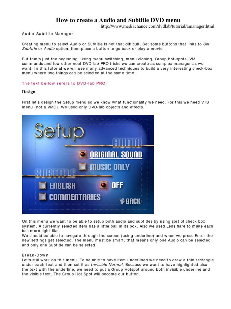 Creating Audio and Subtitle DVD Menus | PDF | Menu (Computing) | Menu