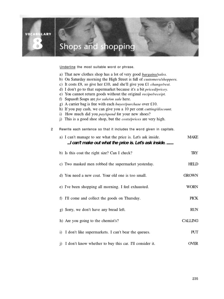 Shopping Vocabulary and Practice | PDF | Supermarket | Retail
