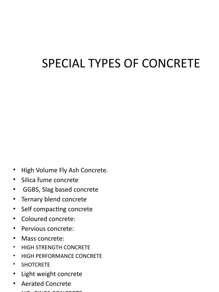Special Types of Concrete | PDF | Concrete | Cement
