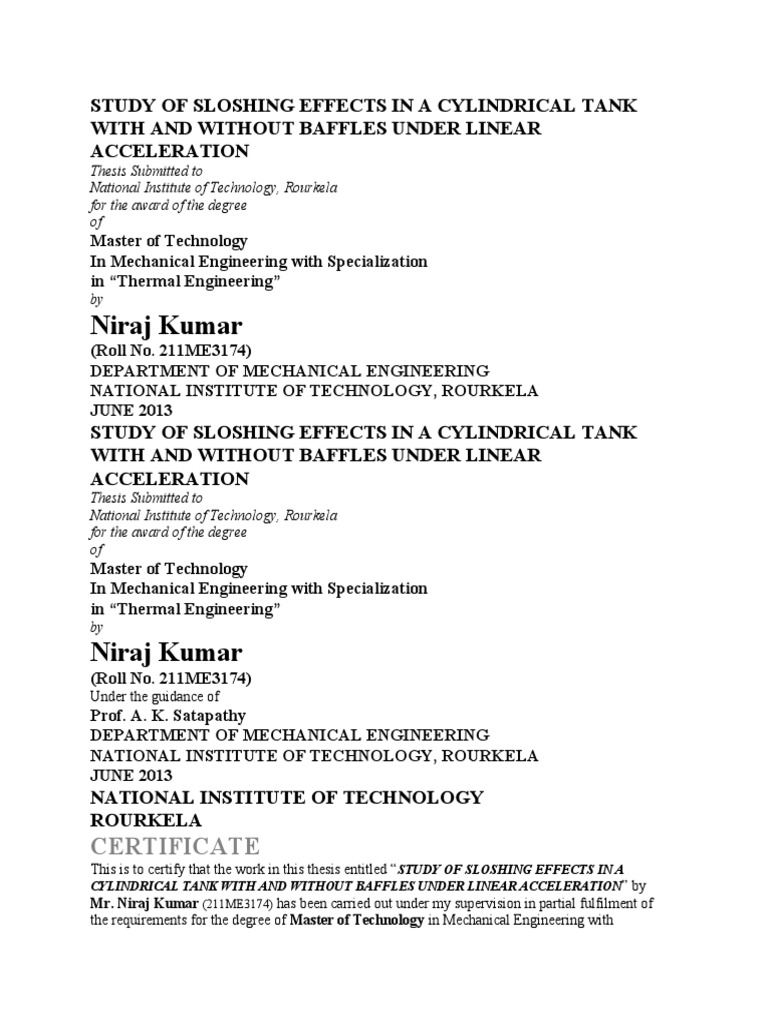 Niraj Kumar: Study of Sloshing Effects in A Cylindrical Tank With and ...
