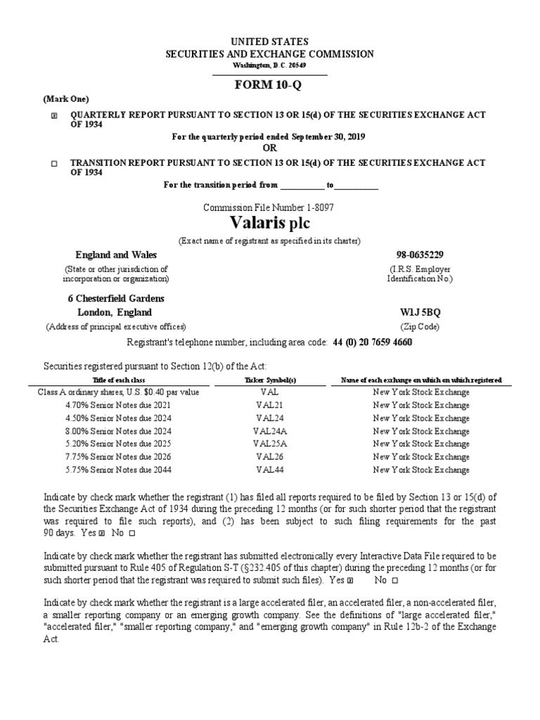 Valaris: FORM 10-Q | PDF | Financial Accounting Standards Board ...