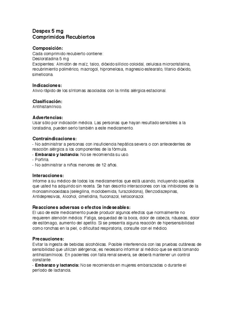 Despex 5 MG | PDF | Tableta (Farmacia) | Medicamentos con receta