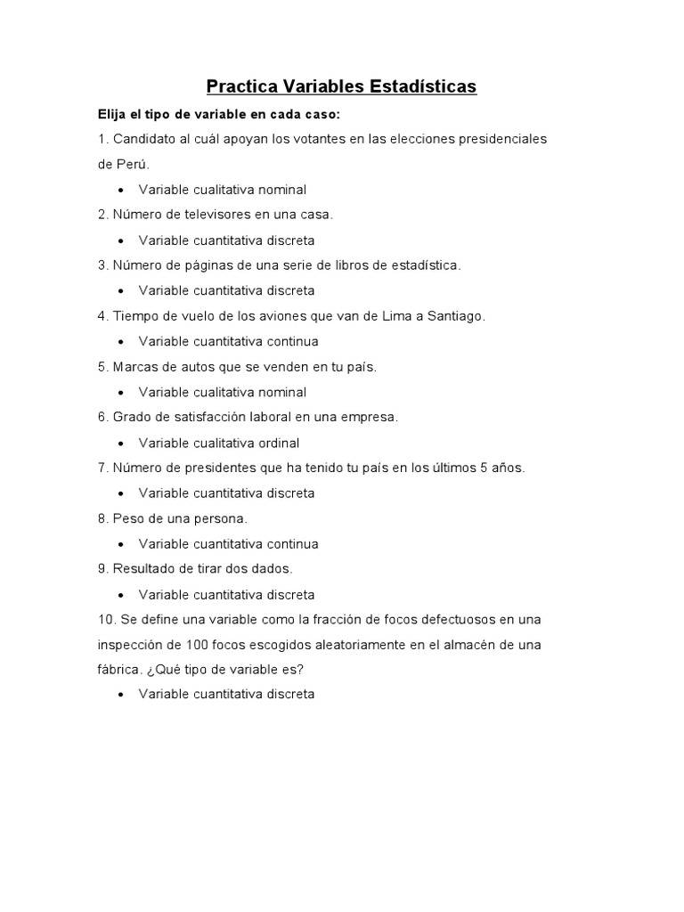 Practica Variables Estadísticas - Respuestas | PDF