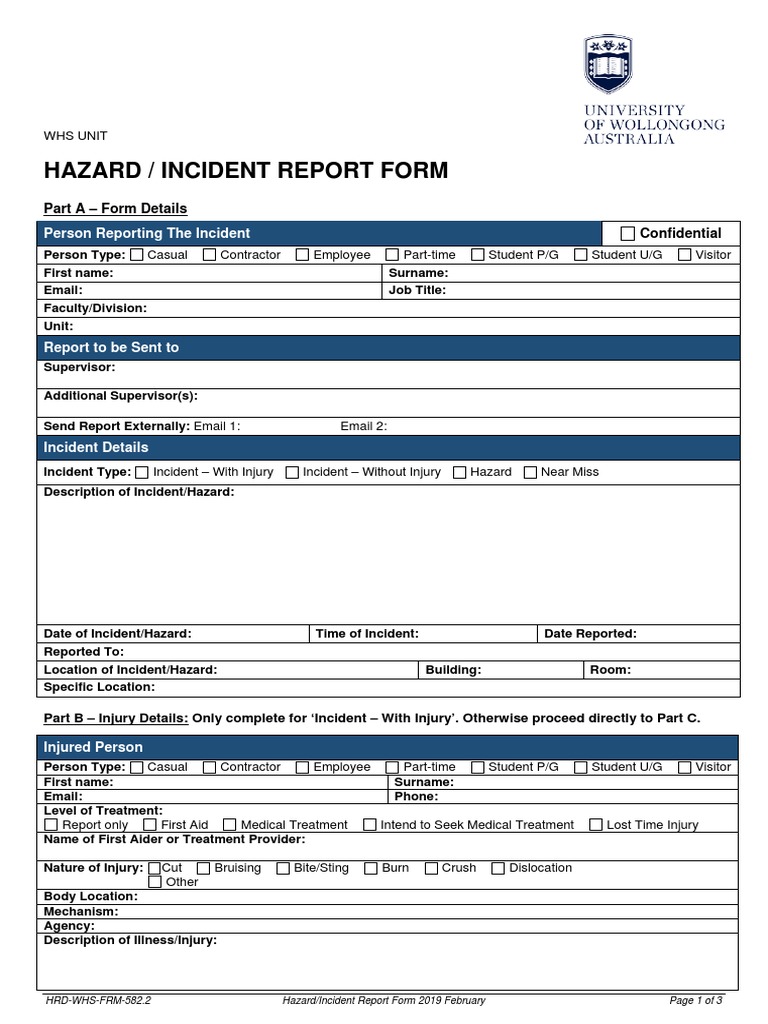 Hazard Identification-Incident Reporting Form | PDF | First Aid | Hazards