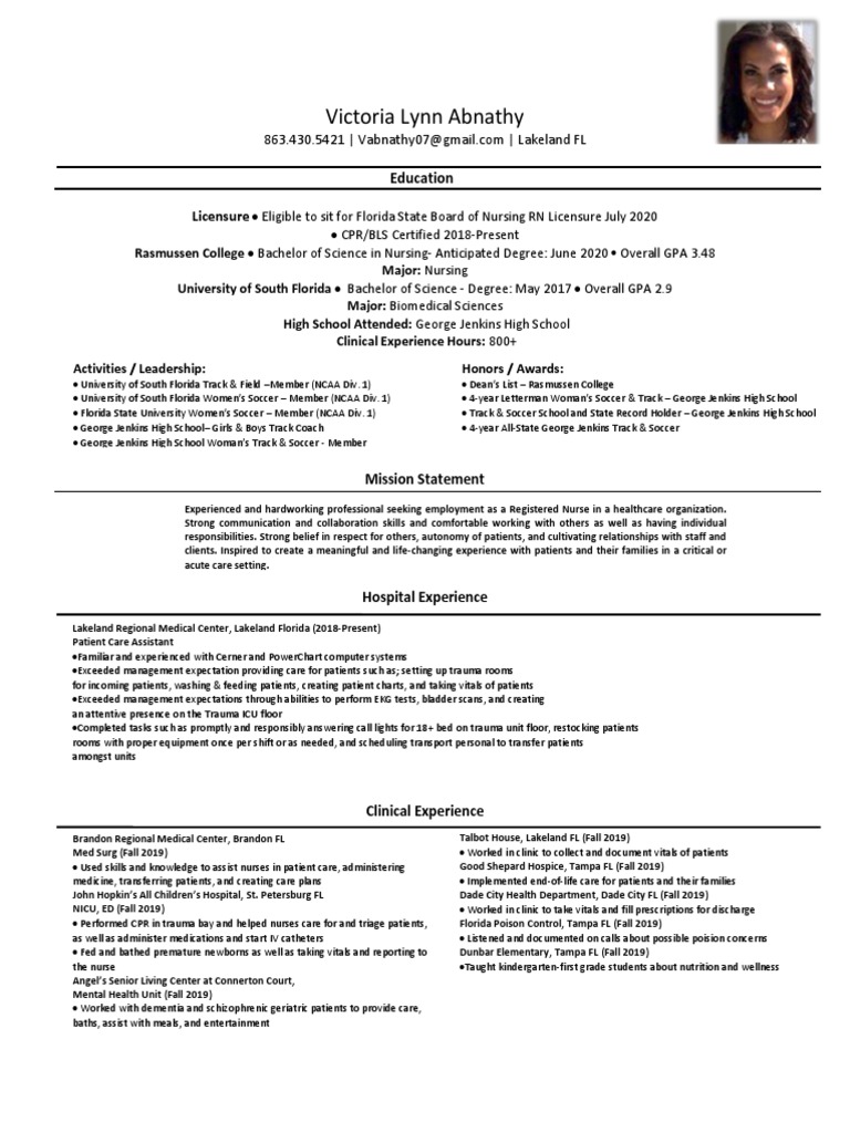 Victorias New Resume | PDF | Nursing | Patient