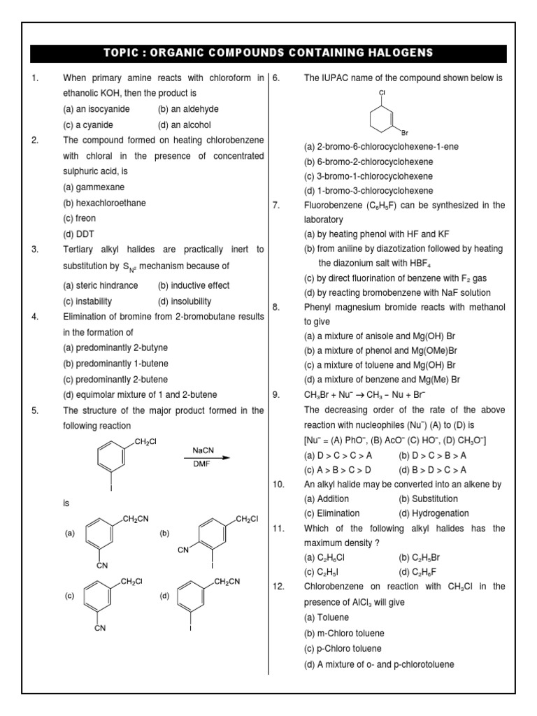 Topic: Organic Compounds Containing Halogens | PDF | Chlorine ...