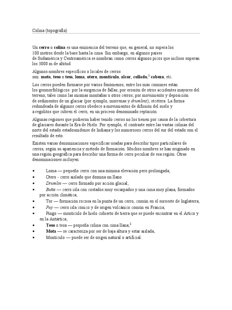 Definición y tipos de colinas | PDF