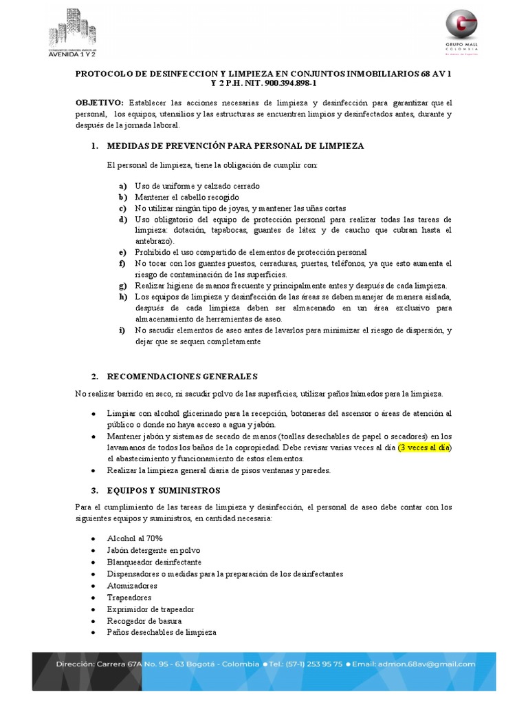 Protocolo Limpieza y Desinfeccion Final | PDF | Lavado de manos | Higiene