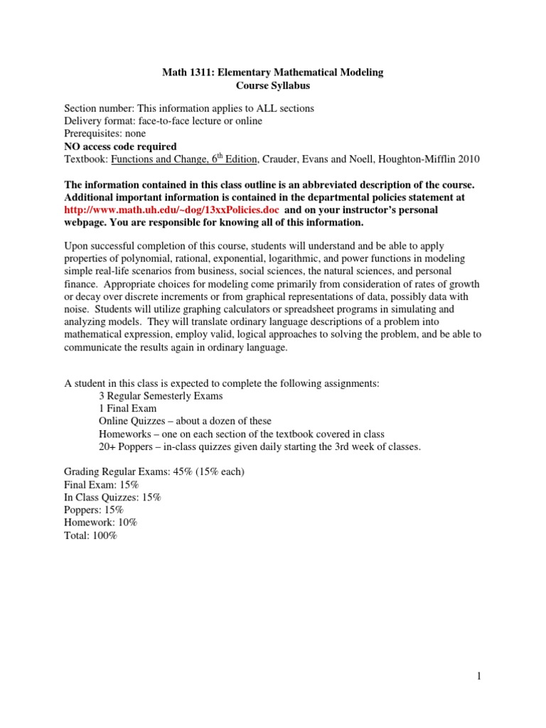 Math 1311 Course Syllabus | PDF | Function (Mathematics) | Exponential ...