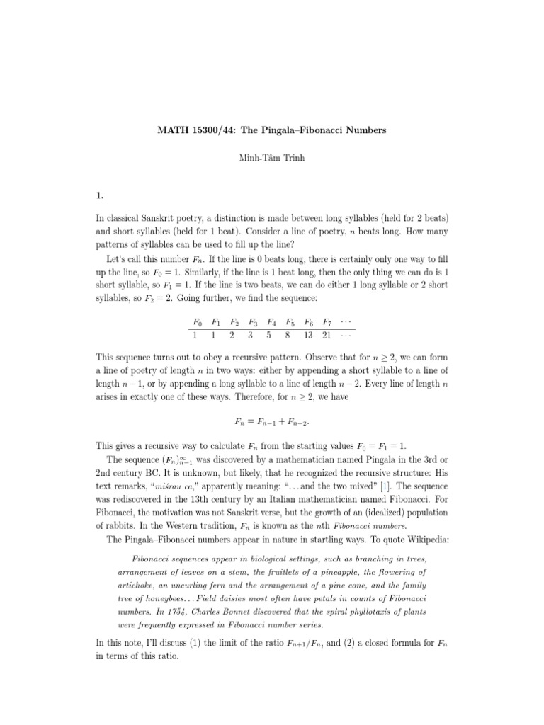 The Pingala–Fibonacci Numbers in Nature | PDF | Mathematical Concepts | Teaching Mathematics
