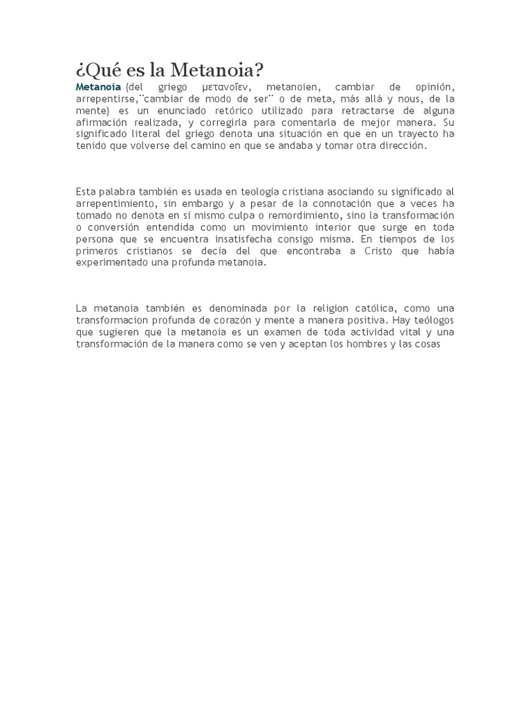 Qué Es La Metanoia | PDF