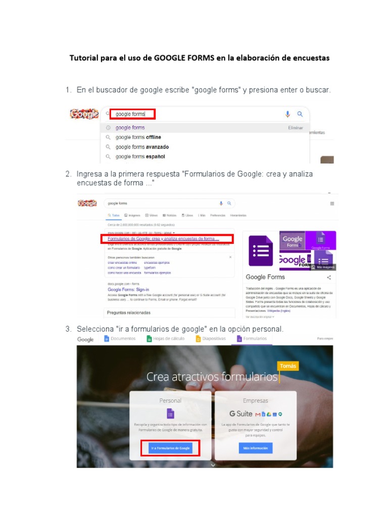 Tutorial para El Uso de GOOGLE FORMS en La Elaboración de Encuestas | PDF