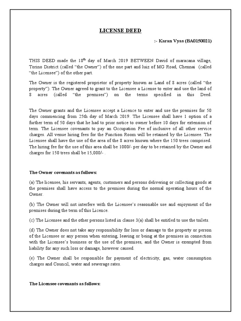 License Deed::-Karan Vyas (BA0150021) | PDF | License | Landlord