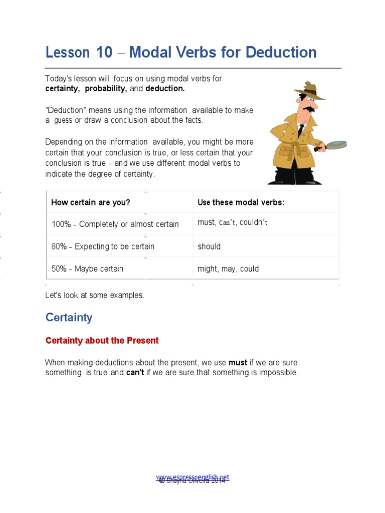 Lesson 10 Modal Verbs For Deduction: Certainty | PDF | Modal Logic ...