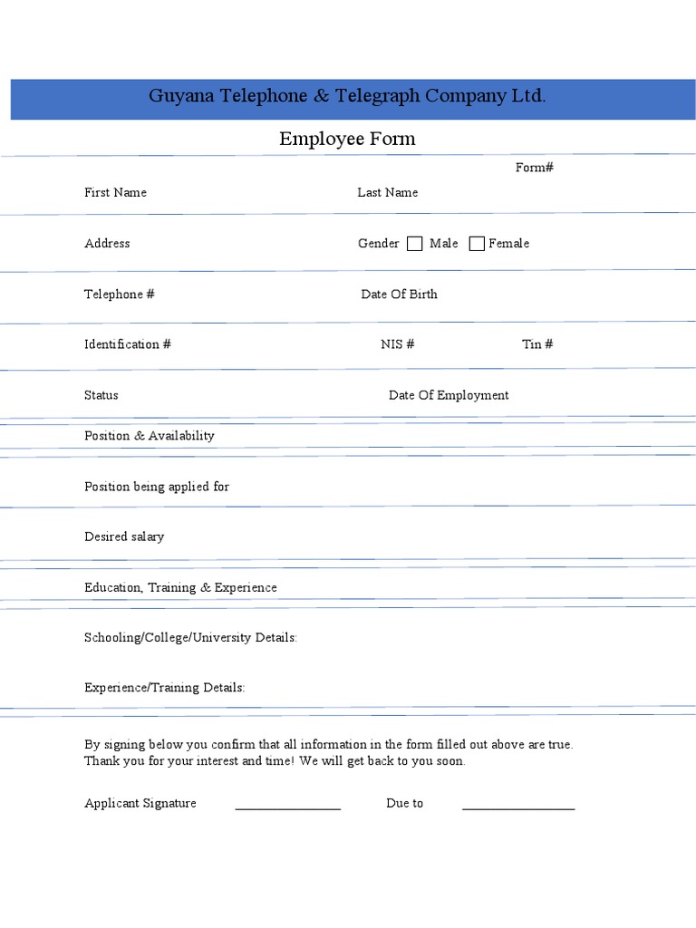 Application for Employment at Guyana Telephone & Telegraph Company Ltd ...