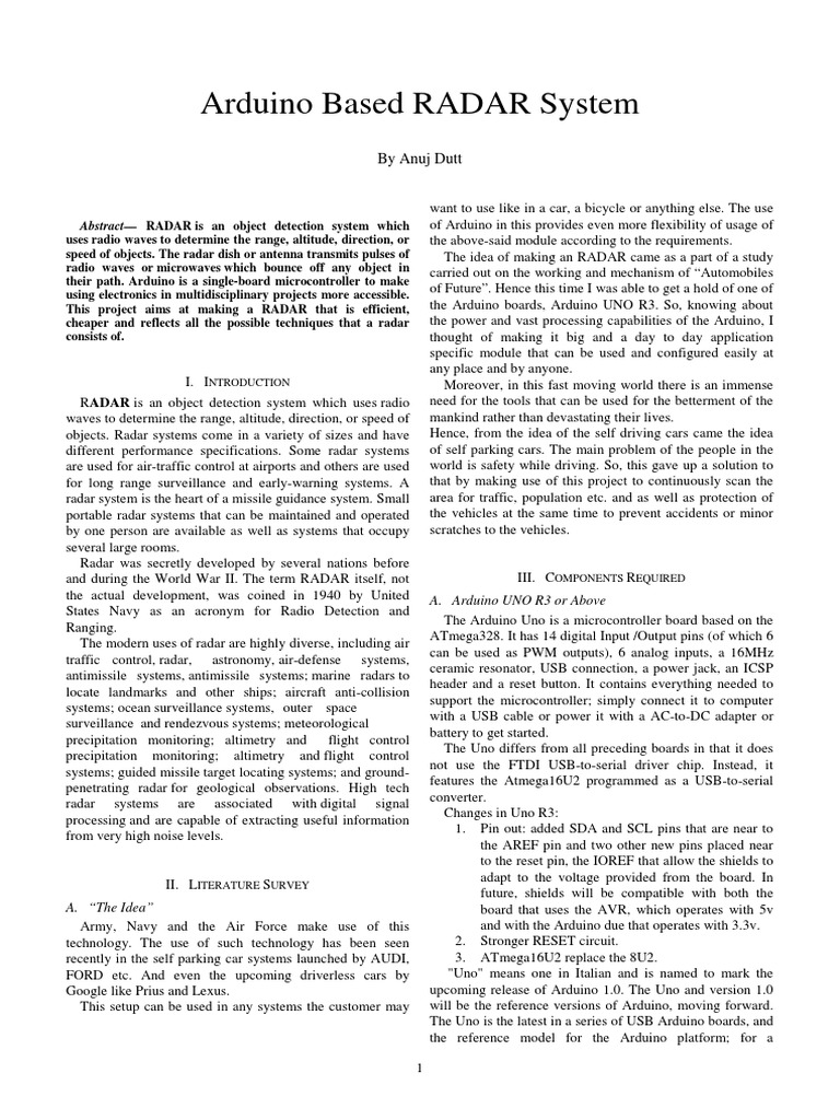 Arduino Based RADAR System: by Anuj Dutt | PDF | Technology & Engineering