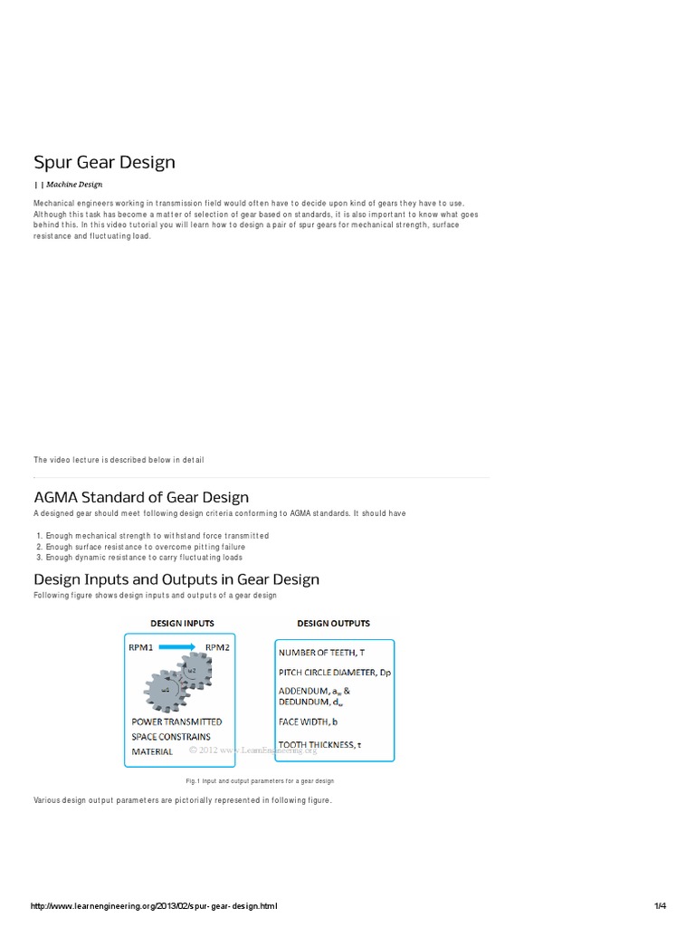 Spur Gear Design | PDF | Gear | Strength Of Materials