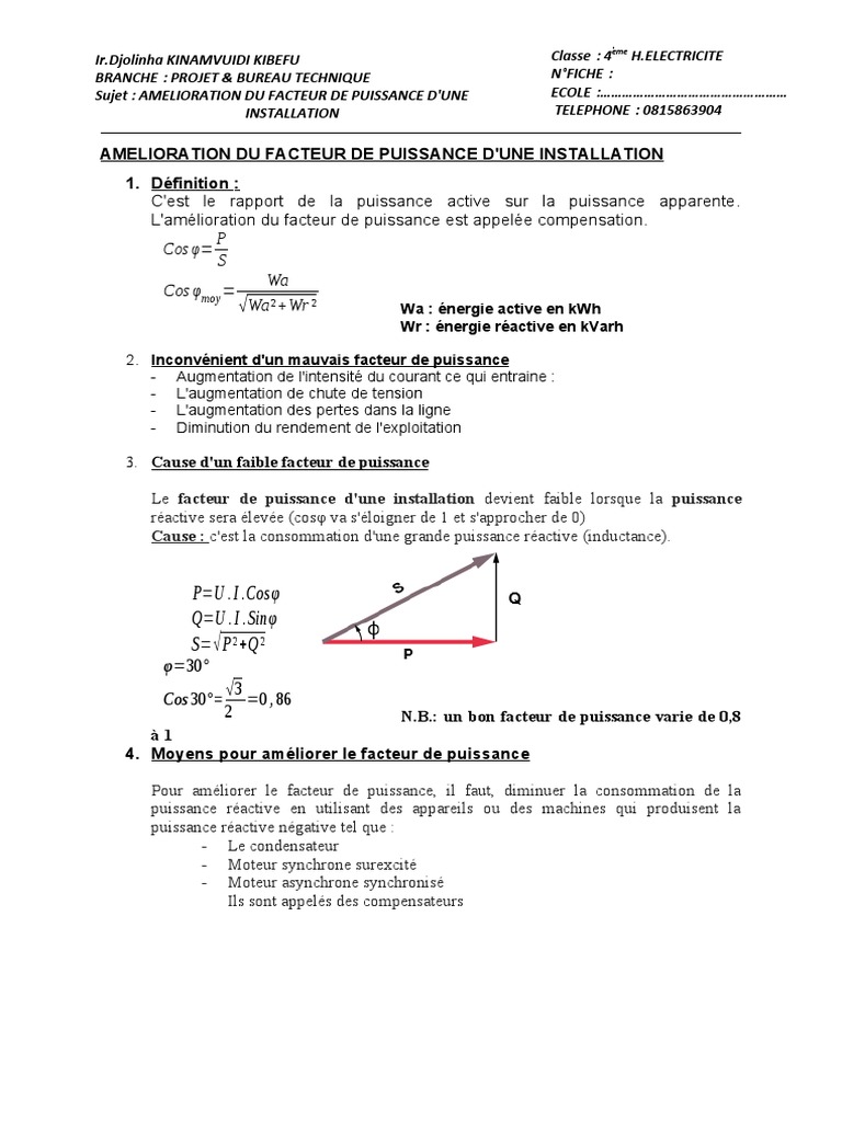 Amelioration Du Facteur de Puissance D | PDF | Grandeur physique | Électrotechnique